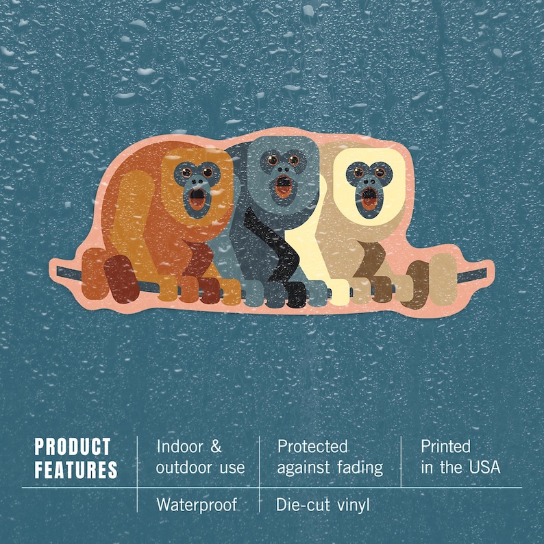 Sticker, Howler Monkeys, Geometric, Contour, Lantern Press Artwork ...