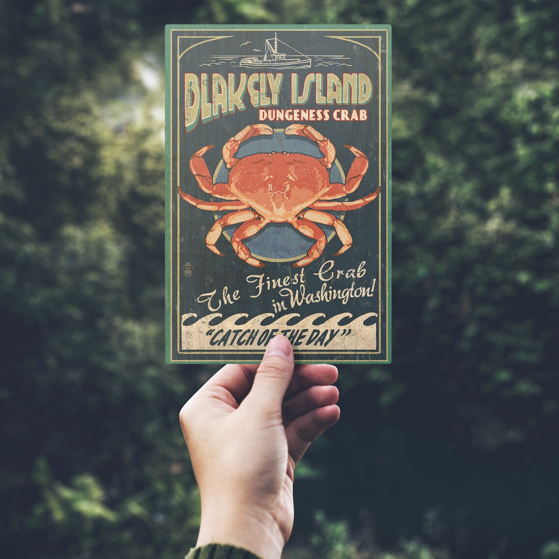 Birch Wood Blakely Island Vintage Crab Sign Lantern Press - Etsy