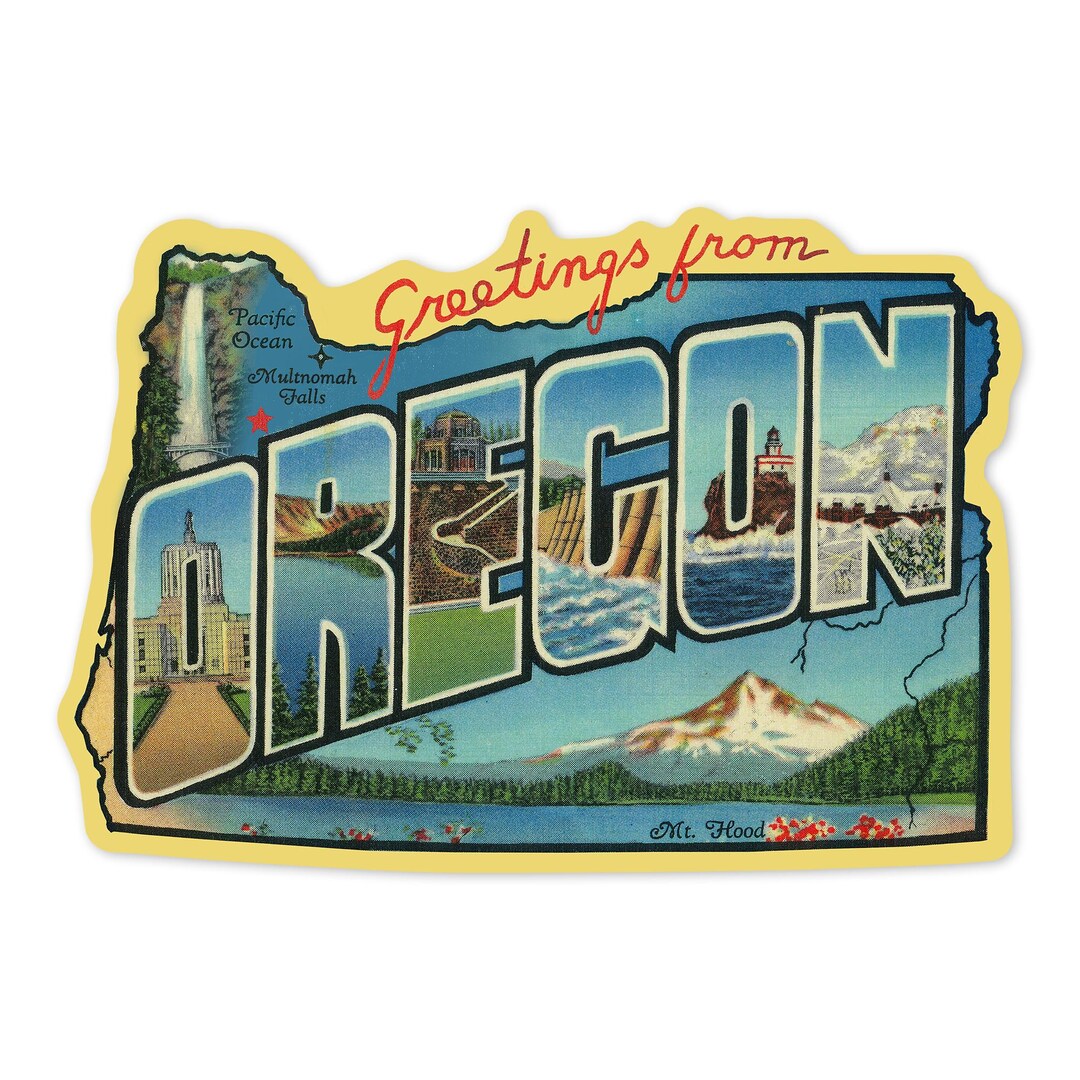Sticker, Greetings From Oregon, Contour, Vintage Postcard , Vinyl Die ...