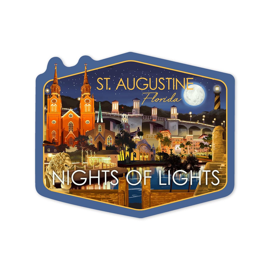 Sticker, St. Augustine, Florida, Night Scene, Contour , Vinyl Die Cut ...