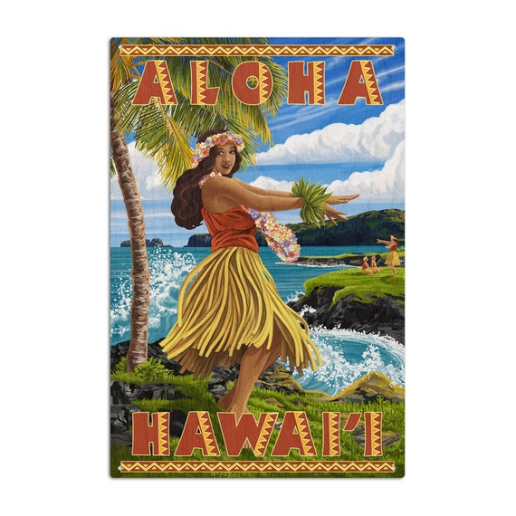 Birch Wood Hula Girl on Coast Aloha Hawaii Sustainable Sign - Etsy
