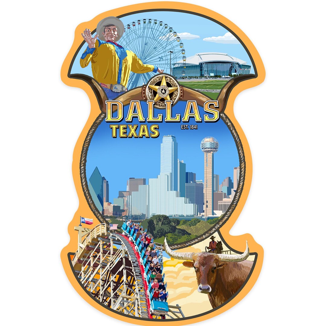 Sticker, Dallas, Texas, Montage, Contour , Vinyl Die Cut, Waterproof ...