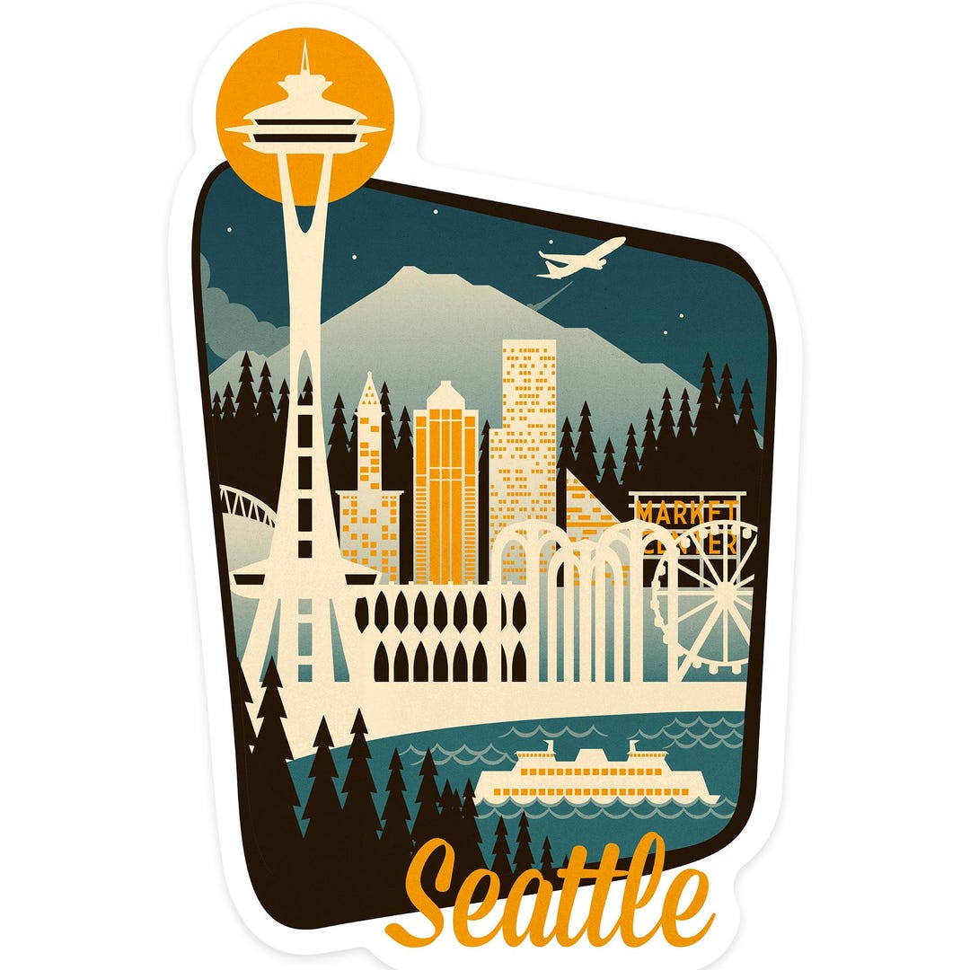 Sticker, Seattle, Washington, Retro Skyline, , Vinyl Die Cut ...