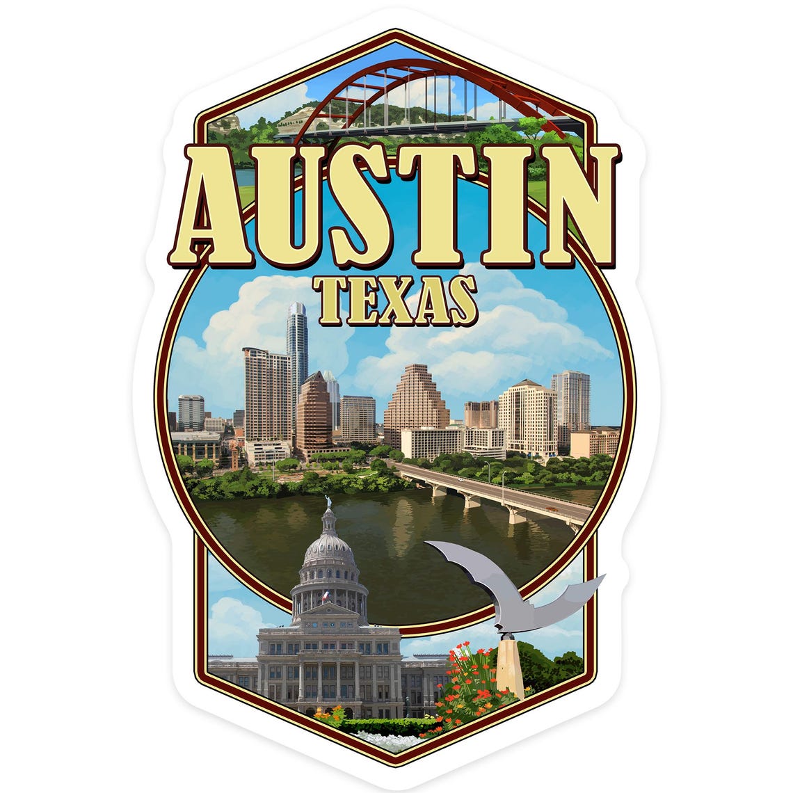 Sticker, Austin, Texas, Montage Scenes, , Vinyl Die Cut, Waterproof ...
