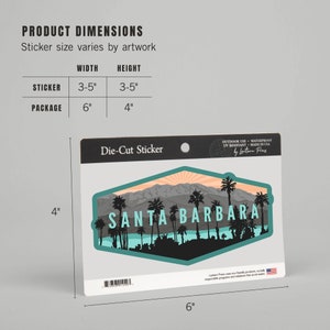 Sticker, Santa Barbara, California, Palm Trees & Mountains, Contour ...