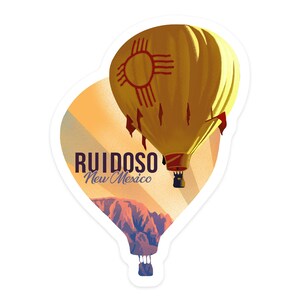 Sticker, Ruidoso, New Mexico, Hot Air Balloon, Letterpress, Contour ...