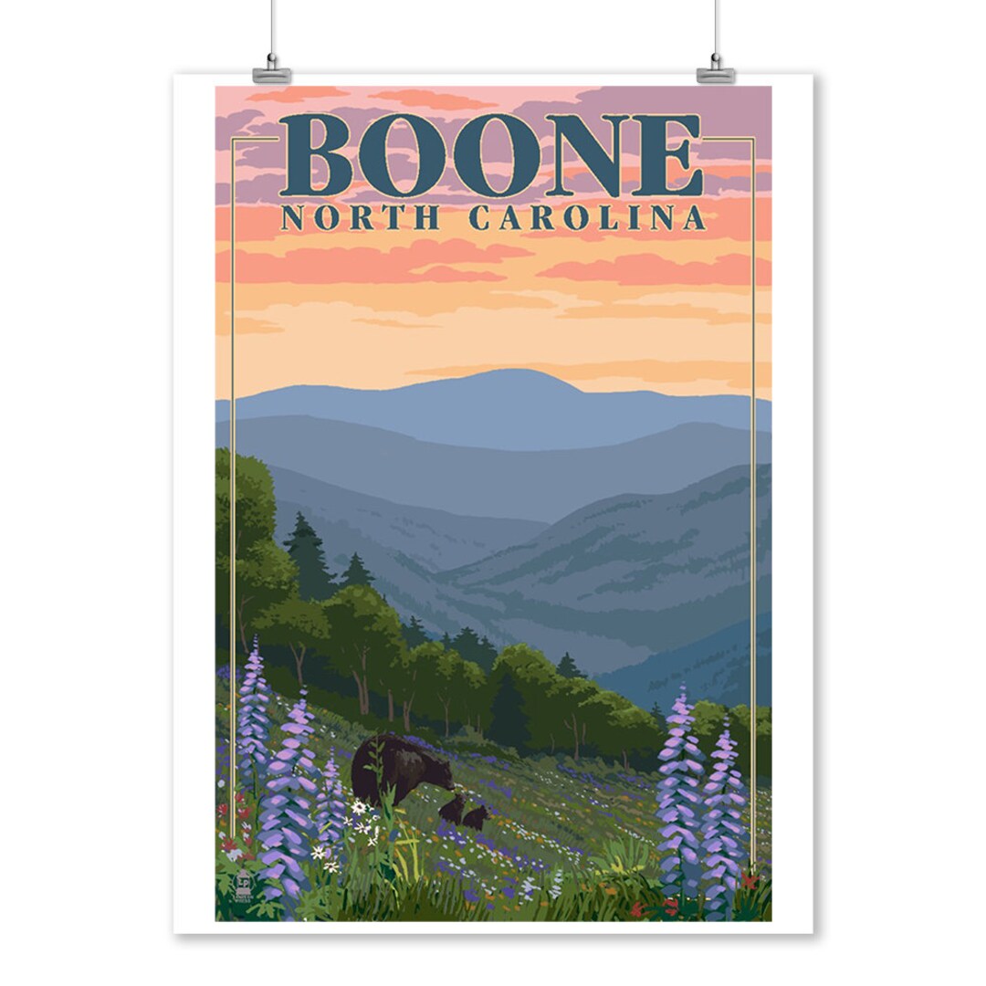 Prints Signs Boone North Carolina Bear and Spring Flowers - Etsy