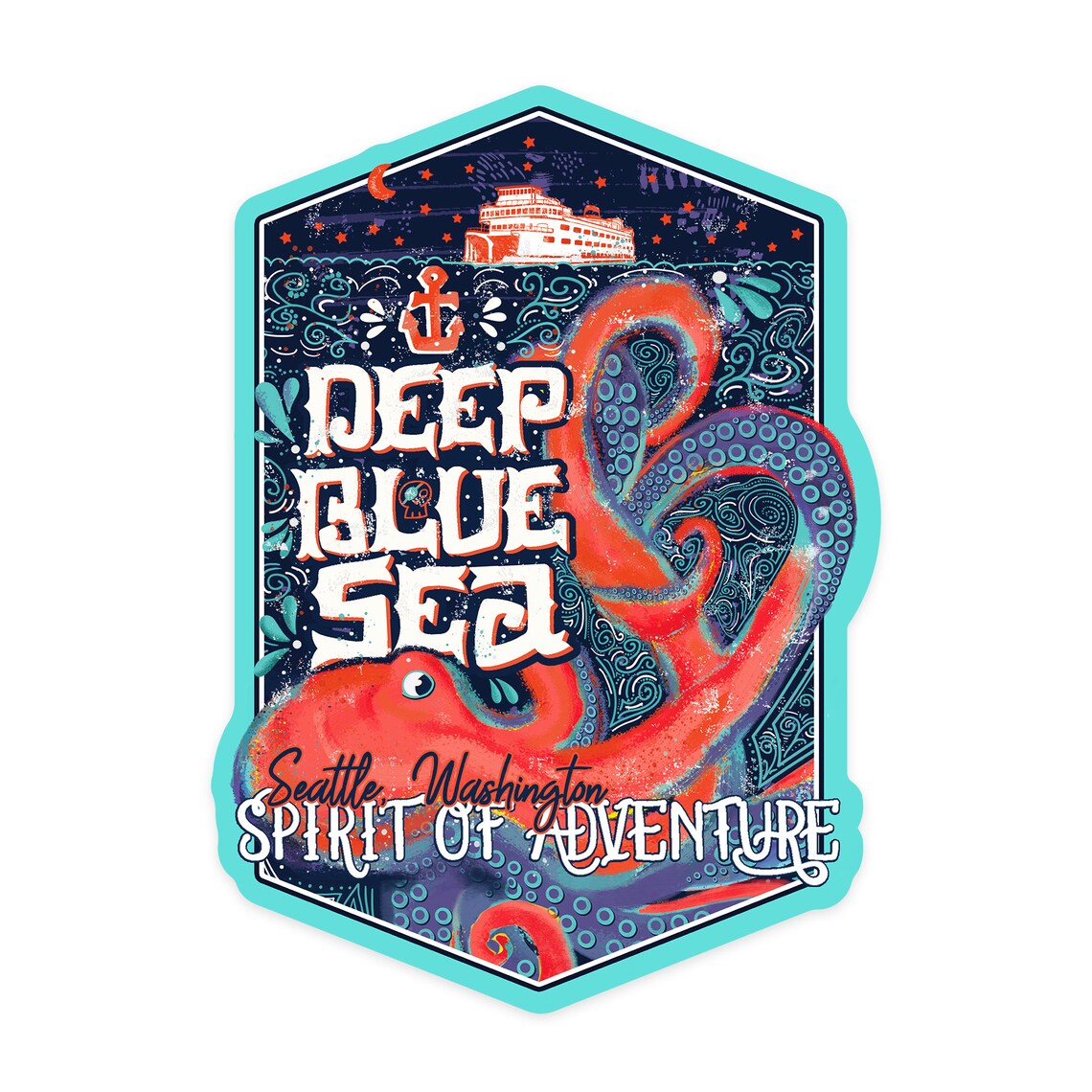 Sticker Seattle Washington Giant Octopus Deep Blue Sea - Etsy