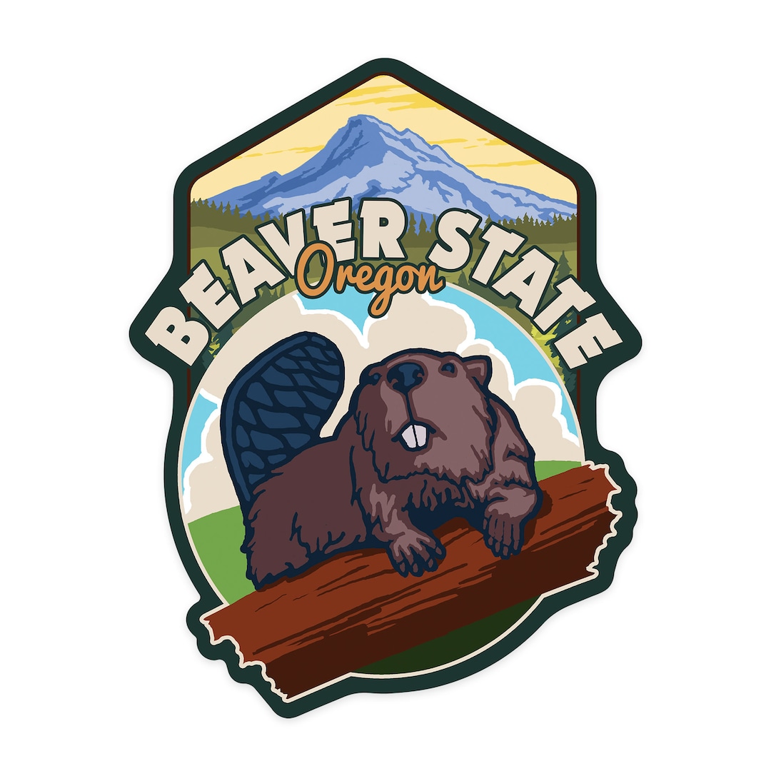 Sticker, Beaver State, Oregon, Beaver and Mountain, Contour , Vinyl Die ...