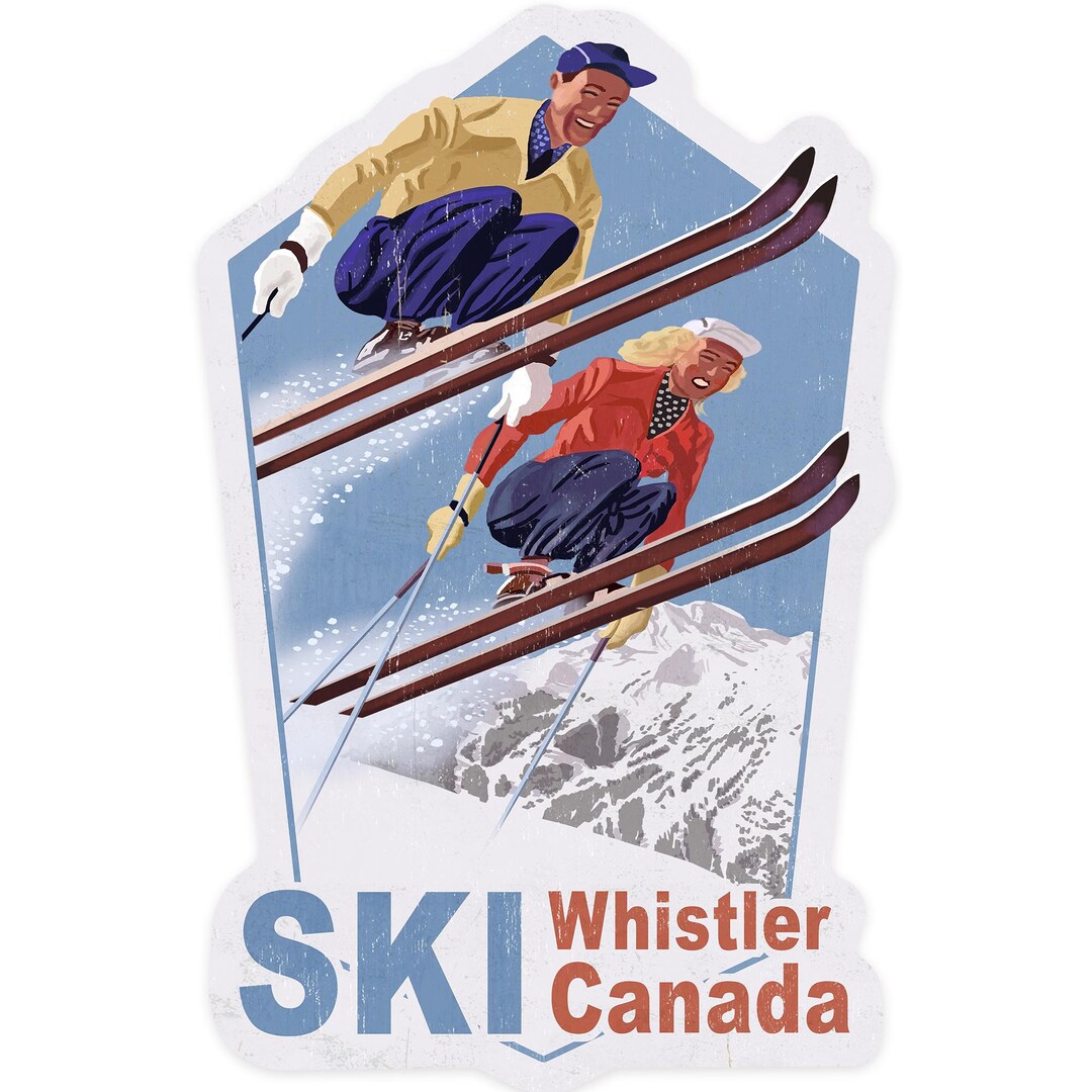 Sticker, Whistler, Canada, Ski, Vintage Skiers, Contour , Vinyl Die Cut ...