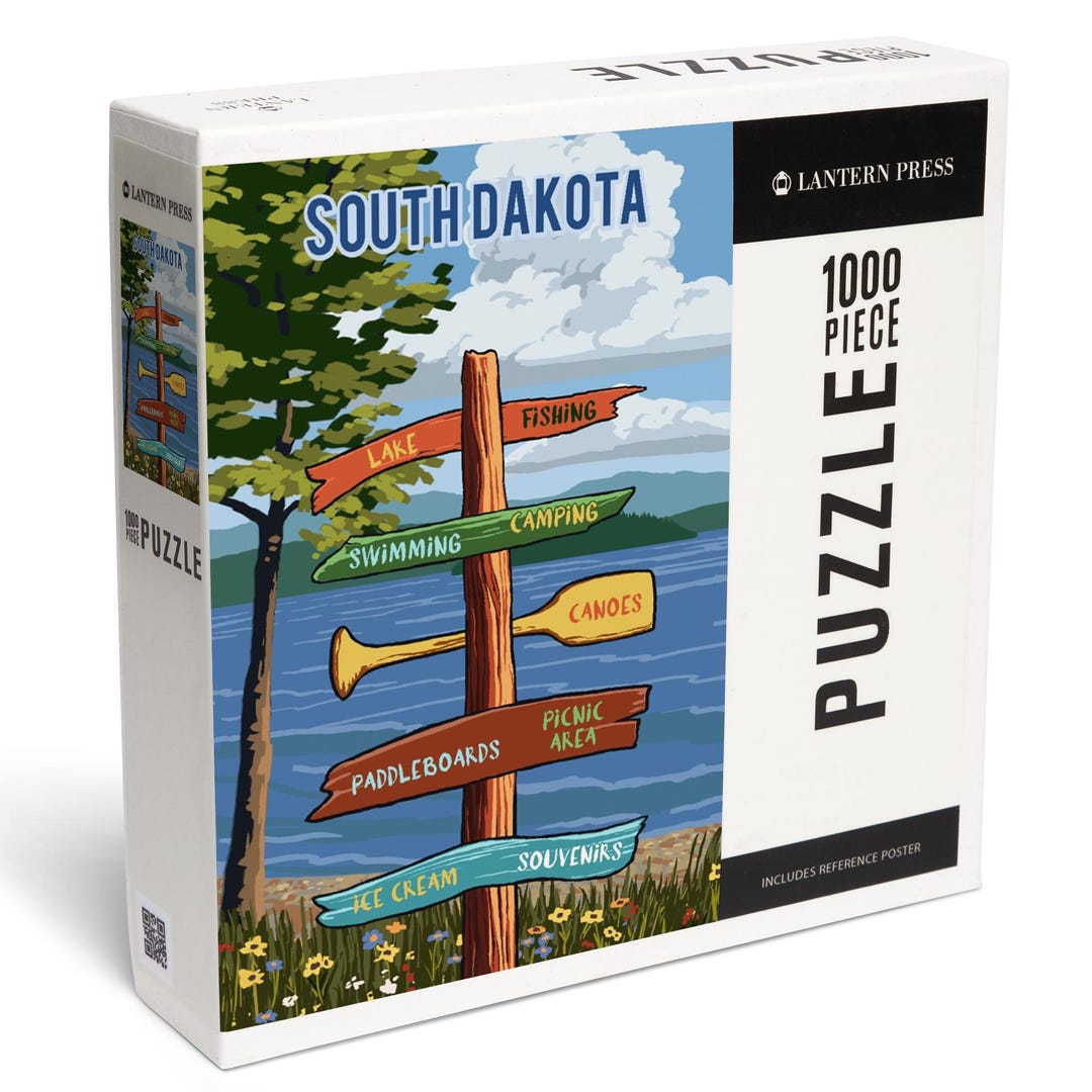 Puzzle, South Dakota, Signpost, Lake and Flowers, 1000 Pieces, Unique ...