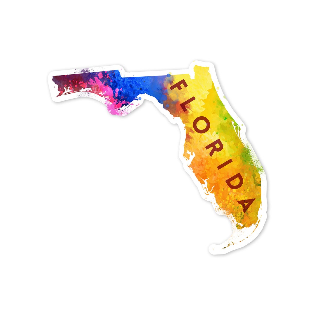 Sticker, Florida, State Abstract, Watercolor, Contour, Lantern Press ...