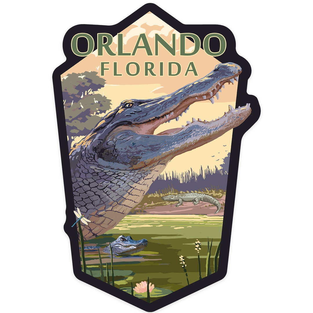 Sticker, Orlando, Florida, Alligator Scene, Contour , Vinyl Die Cut ...