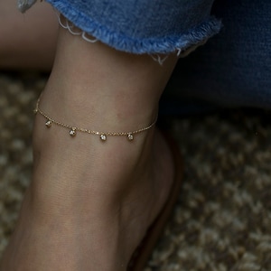 14k Diamond Anklet / 5 Diamond Bezel Dangle Necklace // 14k Diamond by ...