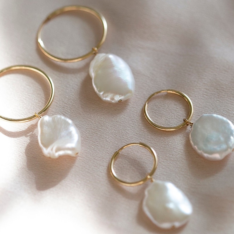 Gold Hoops With Pearl Big - Etsy