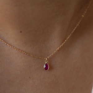 14k Yellow Gold Ruby Pear Drop Necklace | July Birthstone Valentine's ...