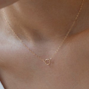 14K Gold Circle Necklace // 14K Halo Ring Necklace in 14K Solid Gold ...