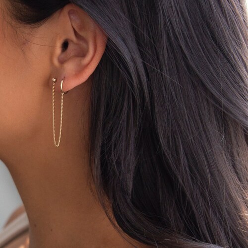 Extra Long Thread Earring // 14K Gold Threader Earrings // - Etsy