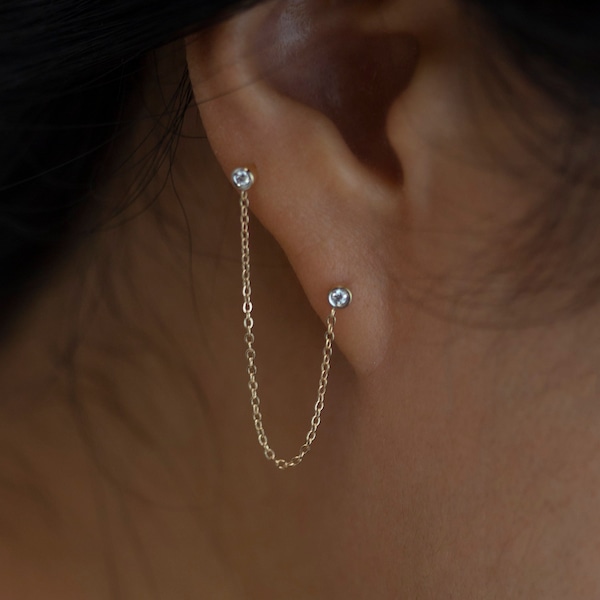 Double Stud Chain Earring - Etsy