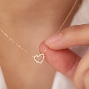 3 Diamond Heart Necklace, 3 Stones, Love Necklace 3 Diamond Heart Necklace, 3 Stones, Love Necklace