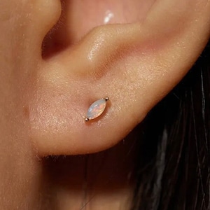 14K Gold Marquise Opal Flat Back Earring | 18G Tiny Minimalist Stud Earring Tragus Helix ...