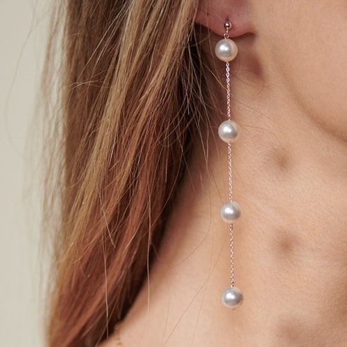Pearl Drop Earrings / Pearl Long Dangle Earrings / June | Etsy