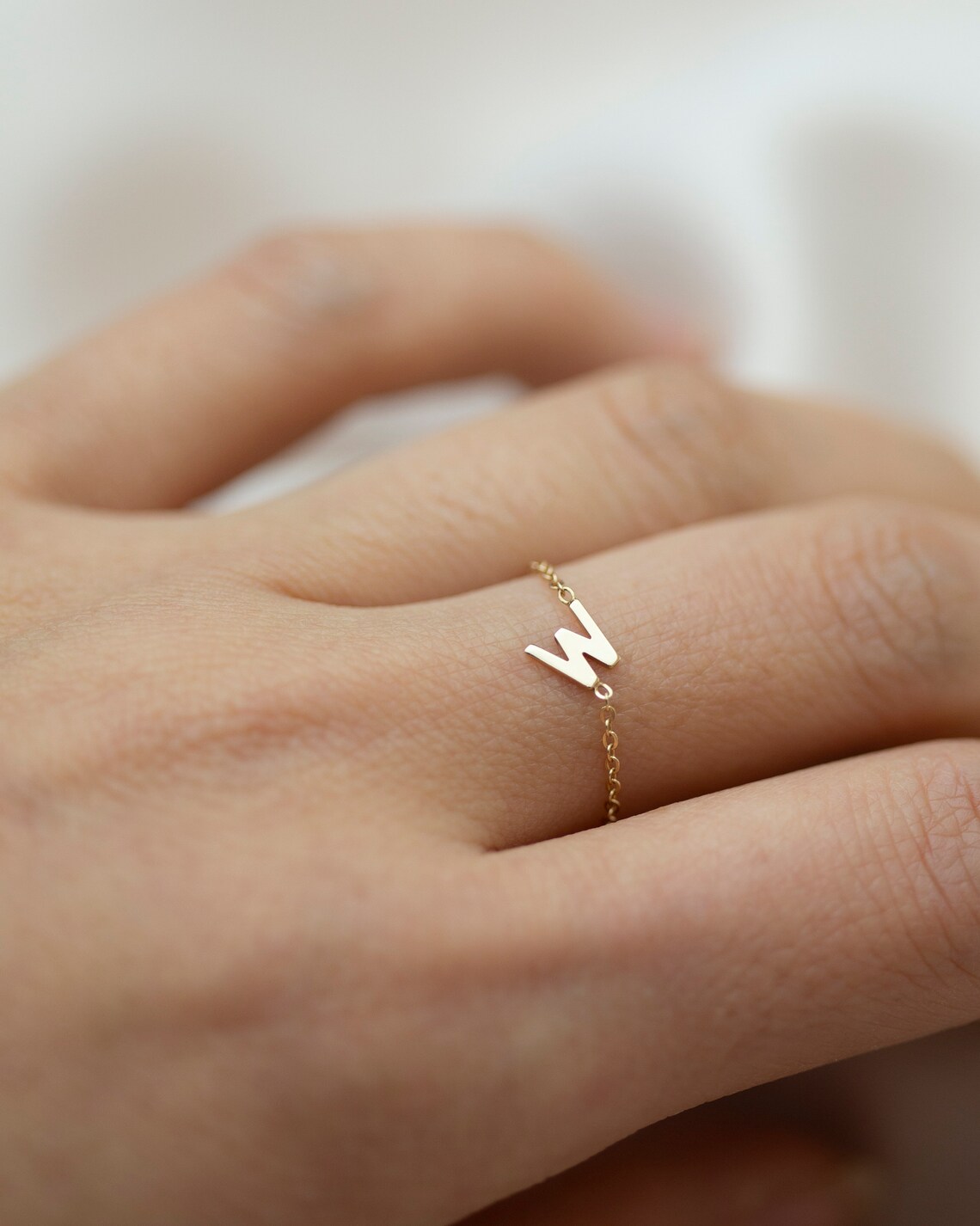 14k Letter Chain Ring Personalized Dainty Link Initial Chain - Etsy