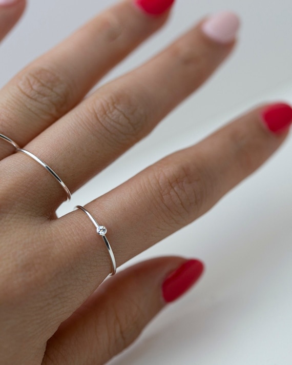 Mini Diamond CZ Ring // Dainty Stacking Ring // Diamond Rings | Etsy