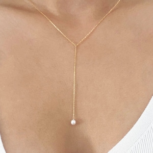 Mini Pearl Dainty Lariat Necklace - Etsy
