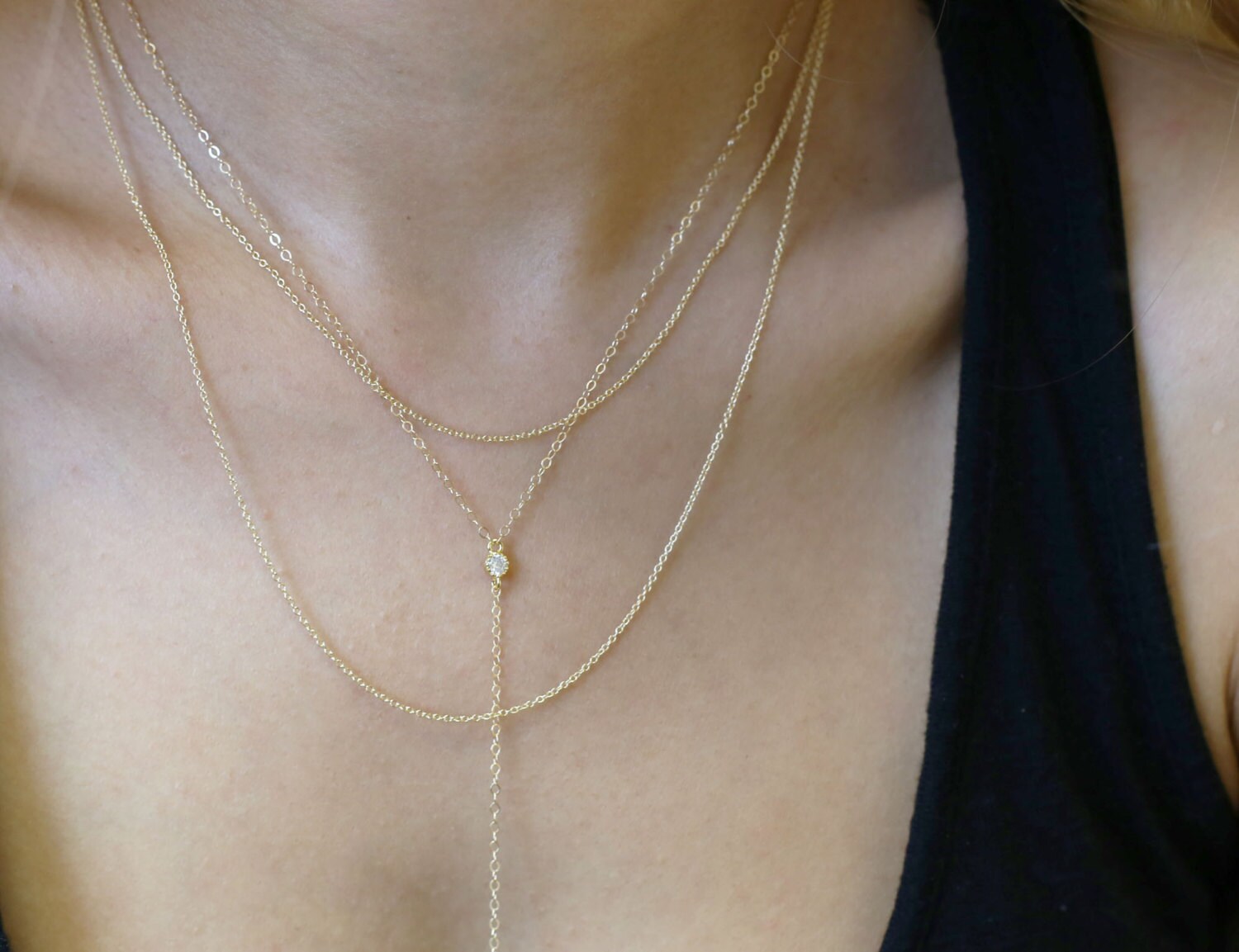 Lariat and Double Chain Layered Necklaces Set Combo Set of 2 | Etsy