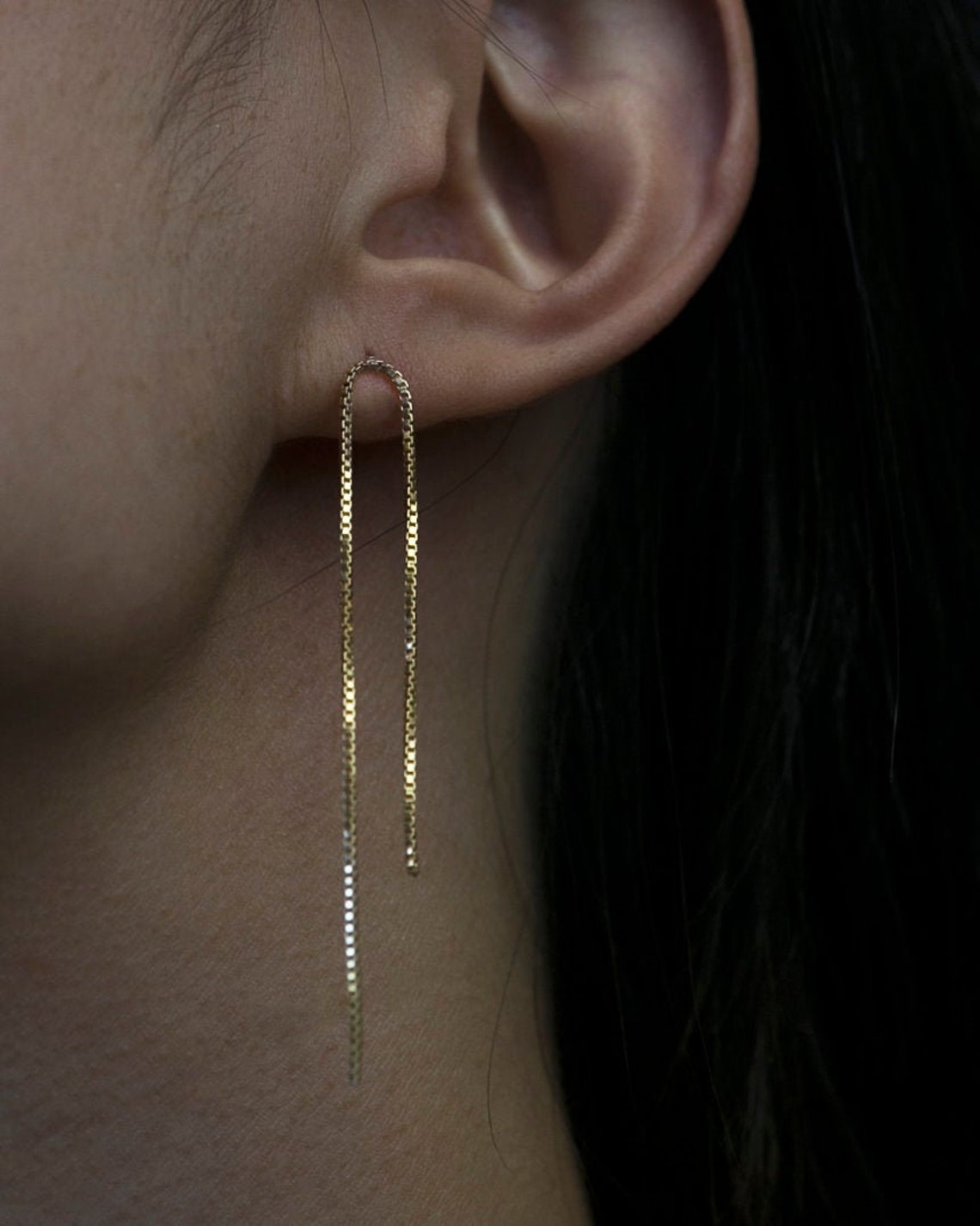 Box Chain Stud Earrings Long Box Chain Earrings U Shaped | Etsy