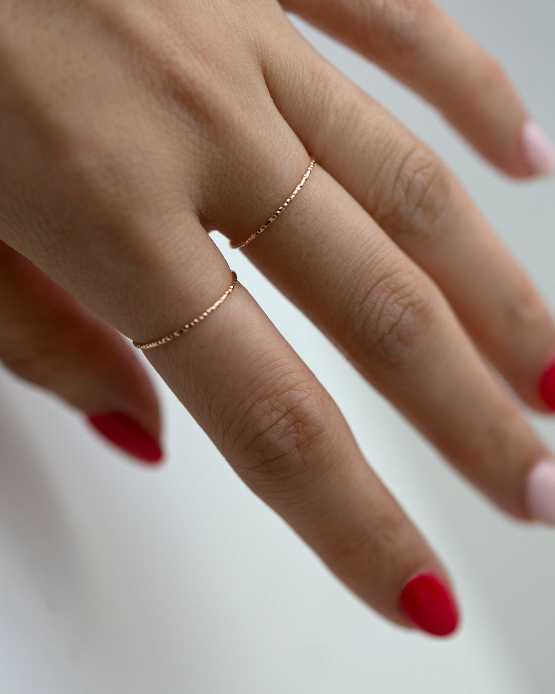 Dainty Stacking Rings in 14K Solid Gold // Gold Sparkle Diamond Cut ...