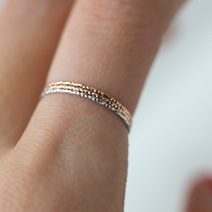 Dainty Stacking Rings in 14K Solid Gold // Gold Sparkle Diamond Cut ...