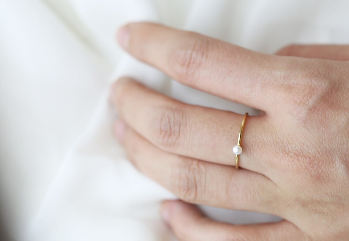 Pearl Ring // Dainty Stacking Ring // Pearl rings // Stacking | Etsy