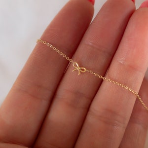 14k Mini Bow Bracelet | Dainty Ribbon Bow Bracelet in 14k Gold | Petite ...