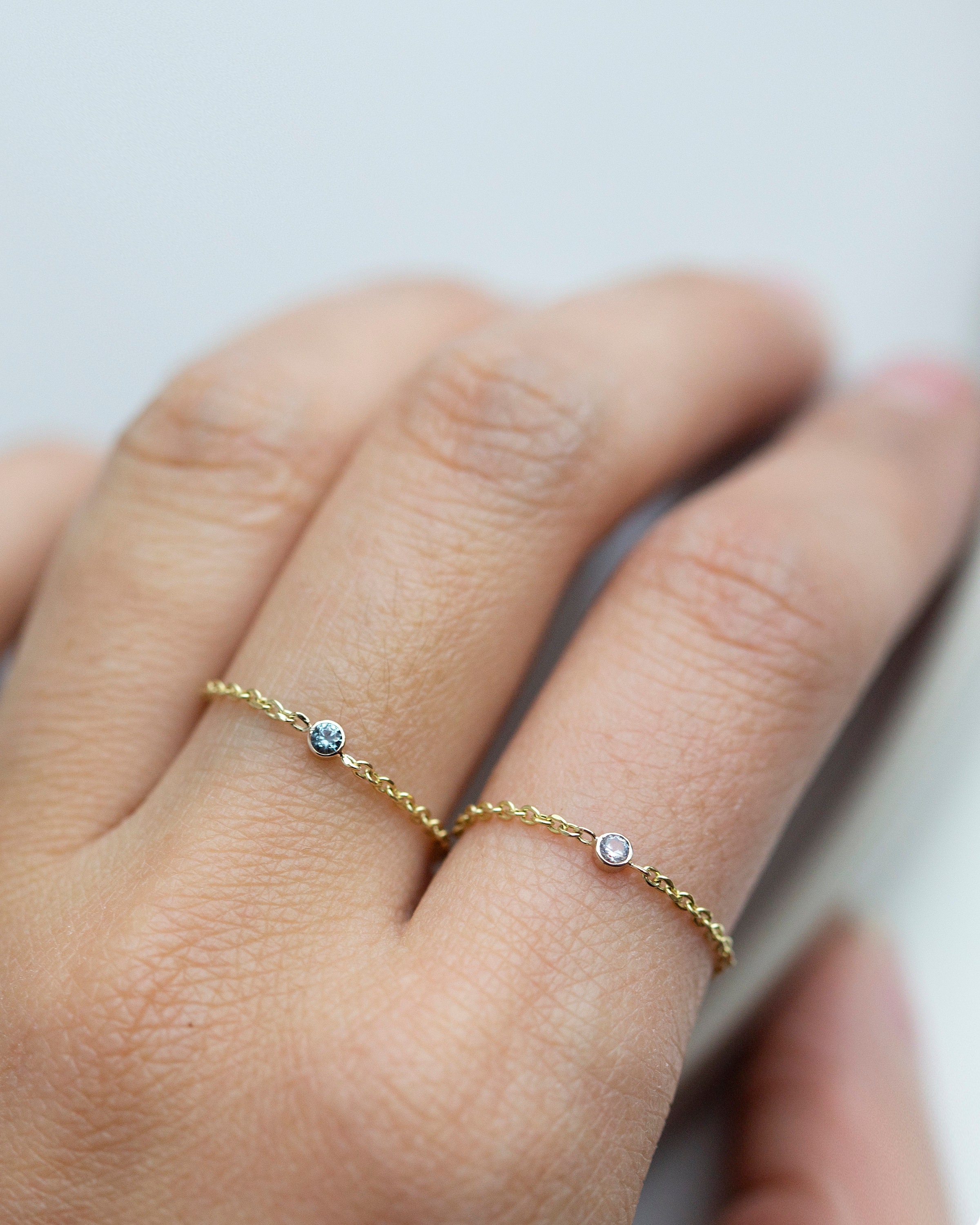 14k Gold Birthstone Chain ring // December birthstone // Gold | Etsy