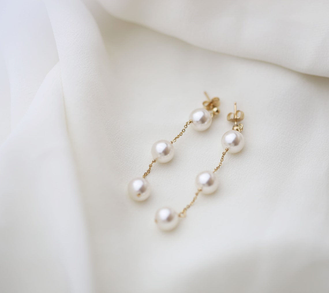 3 Pearl Drop Earring // Pearl Dangle Earring // Bridal - Etsy