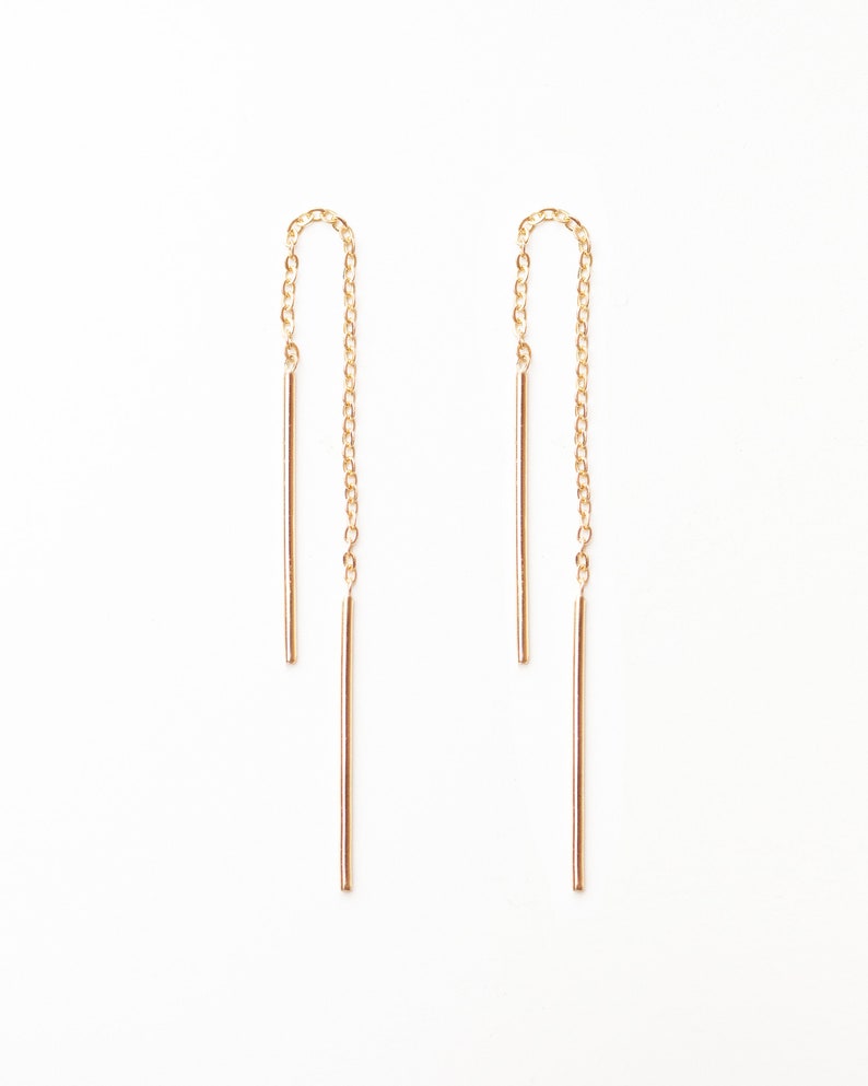 Mini Thread Earring // 14K Gold Threader Earrings // Gift for - Etsy