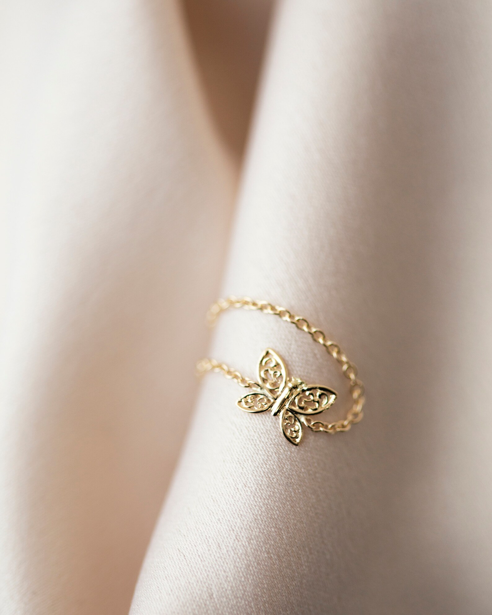 14k Dainty Gold Butterfly Chain Ring Perfect Gift for Her • Gift for ...
