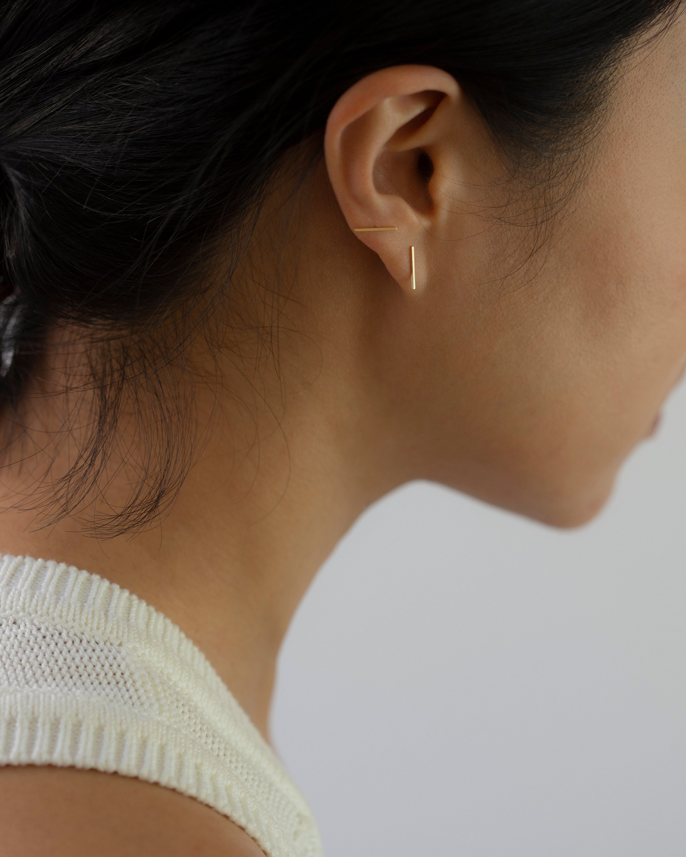 14k Line bar earrings Solid 14K gold series Minimalist | Etsy