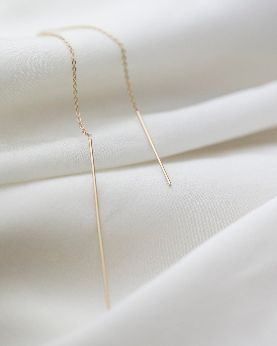 Extra Long Thread Earring // 14K Gold Threader Earrings // - Etsy