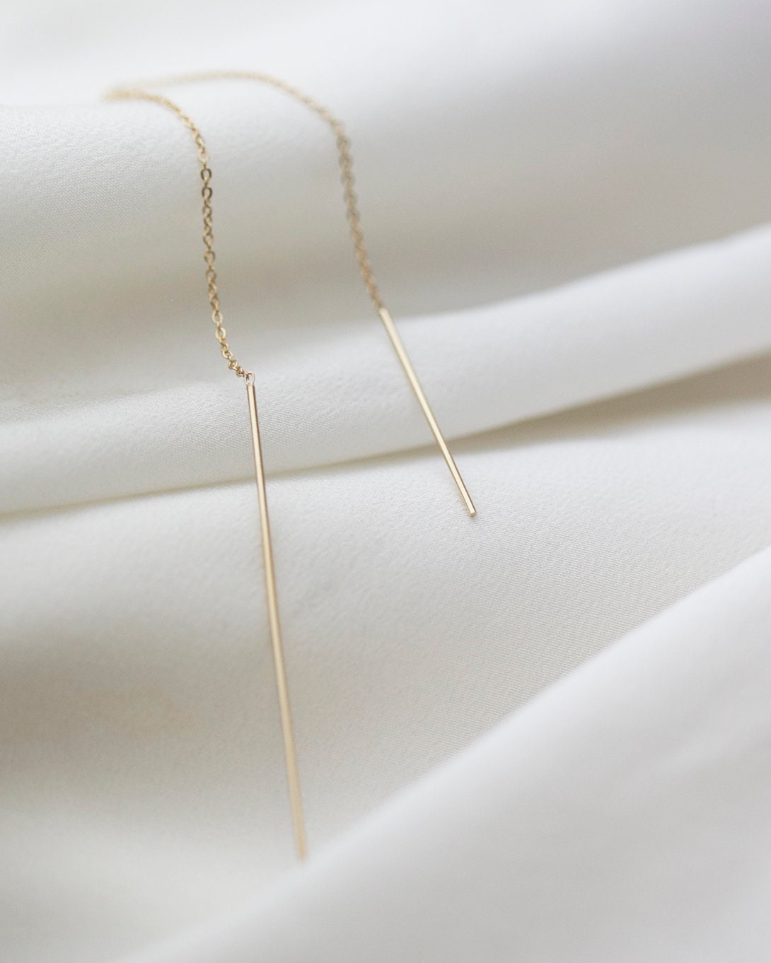 Extra Long Thread Earring // 14K Gold Threader Earrings // Gift for Her ...