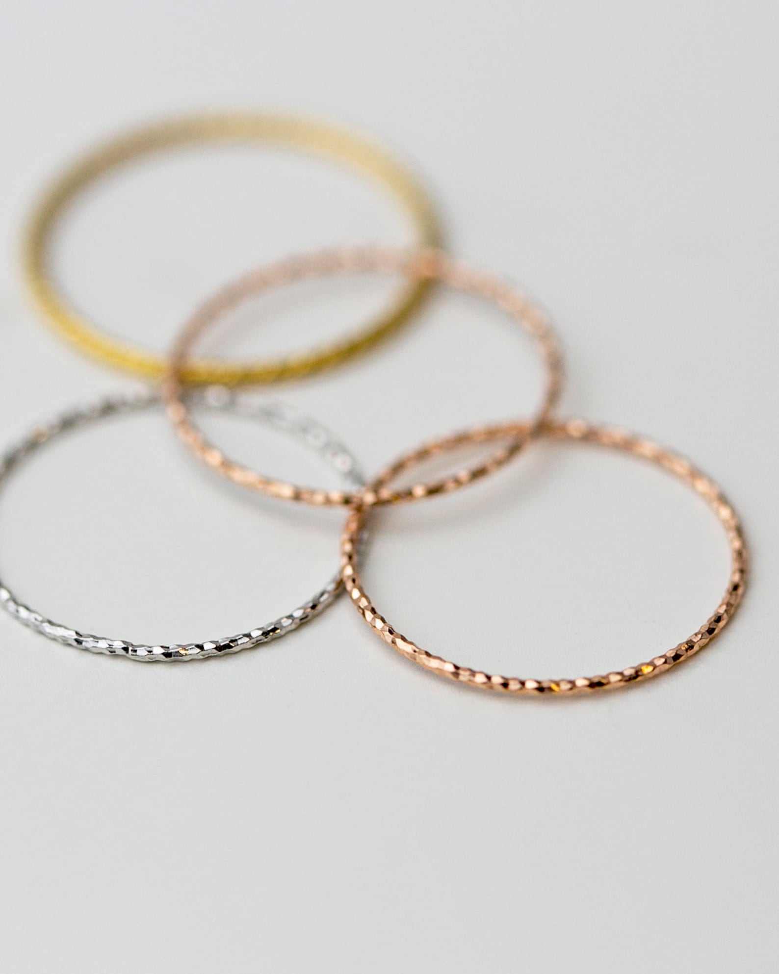 Dainty Stacking Rings in 14K Solid Gold // Gold Sparkle Diamond Cut ...