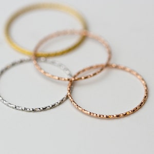 Dainty Stacking Rings in 14K Solid Gold // Gold Sparkle Diamond Cut ...