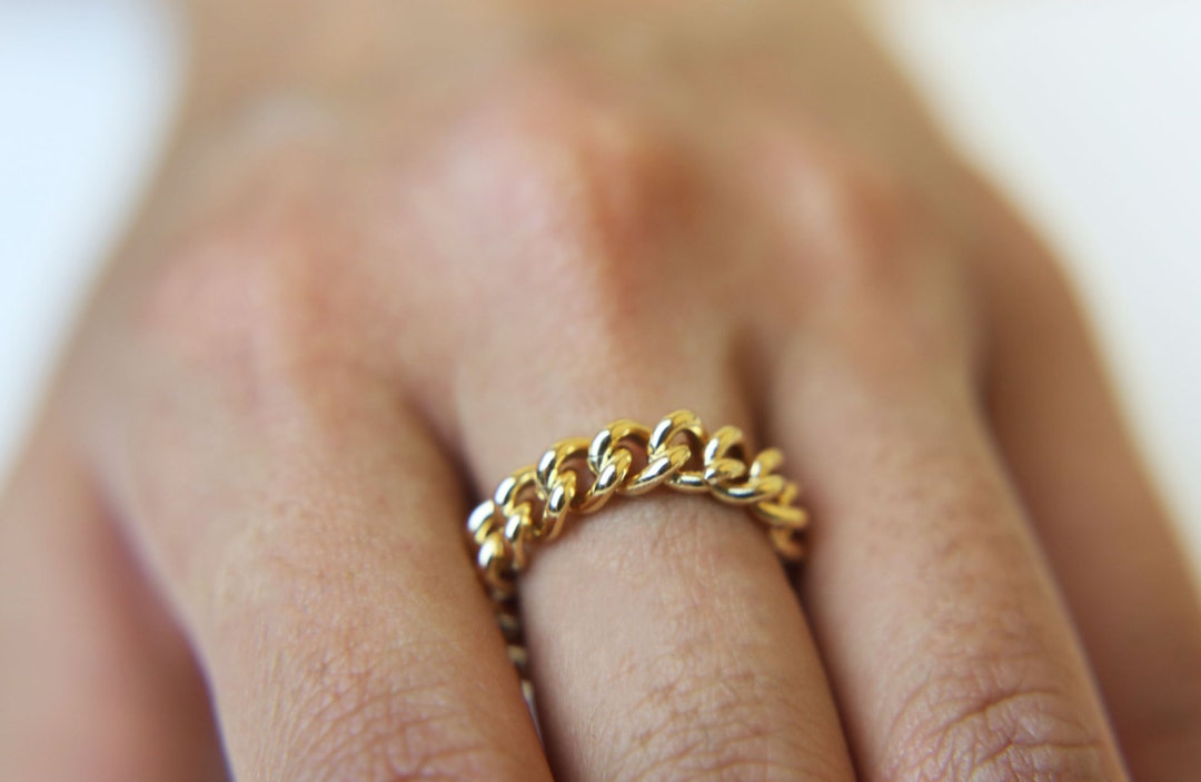 Chain Ring / Curb Link Chain Eternity Band Ring / Gold Rings / Silver ...