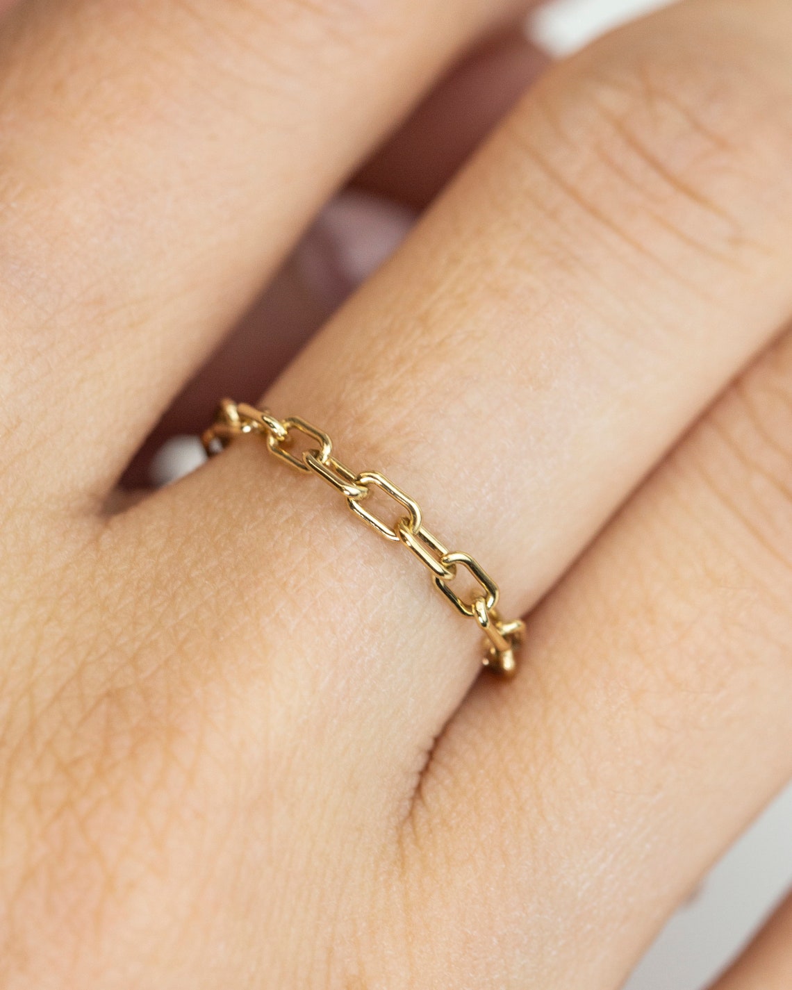 Paperclip Chain Ring // Dainty Chain Ring // Small Oval Link - Etsy