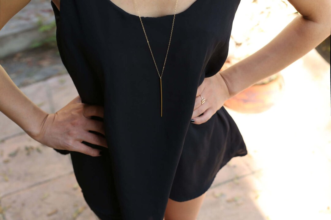 Gold Stick Necklace . Long Necklace With Gold Stick Pendant - Etsy