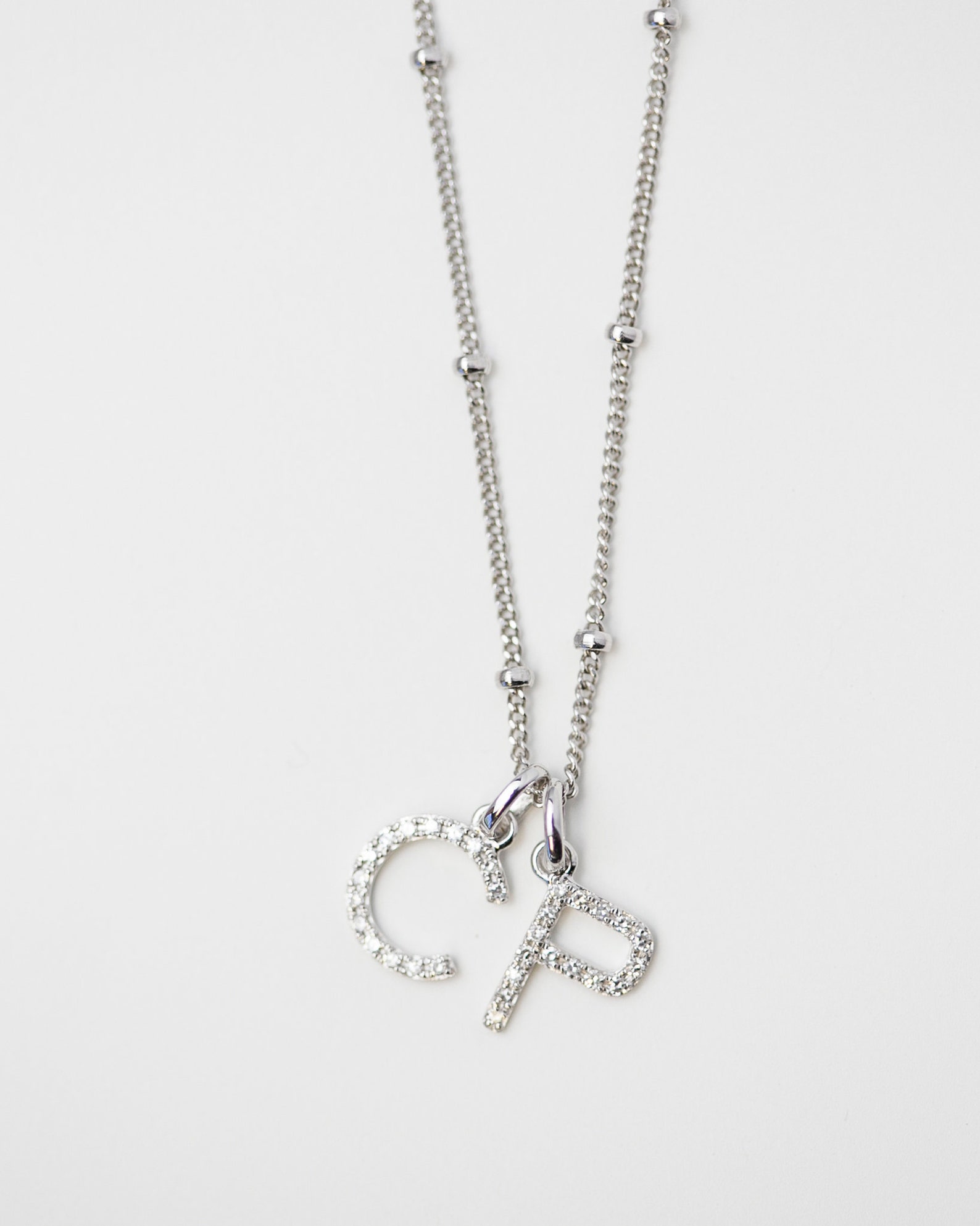 14K Solid Gold Diamond Alphabet Initial Necklace With Beaded Satellite ...