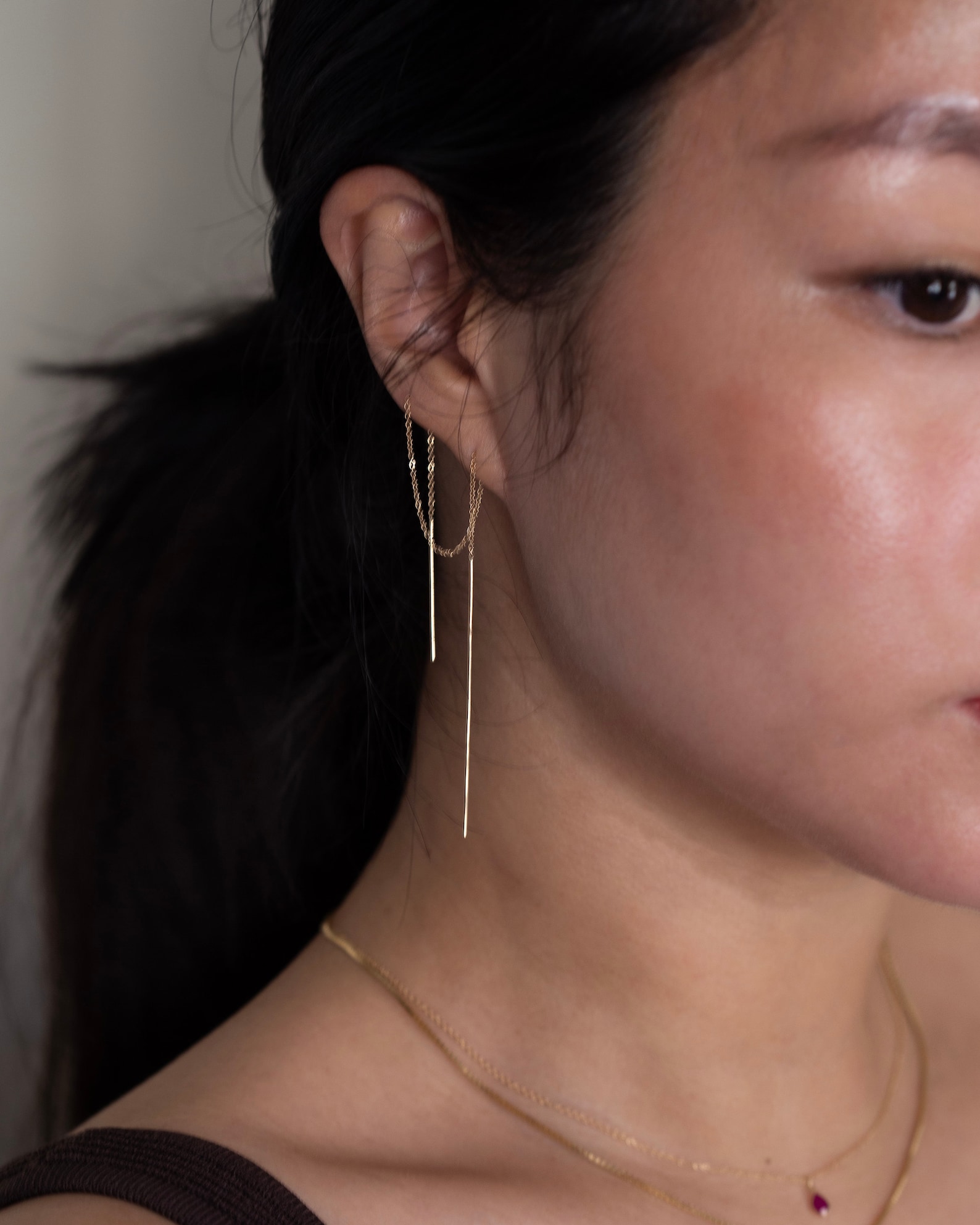 14k Gold Extra Long Thread Earring // 14K Gold Threader Earrings ...