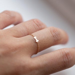 14k Dainty Chain Block Letter Initial Ring / Super Dainty Link Chain Ring / Custom Letter Rings ...